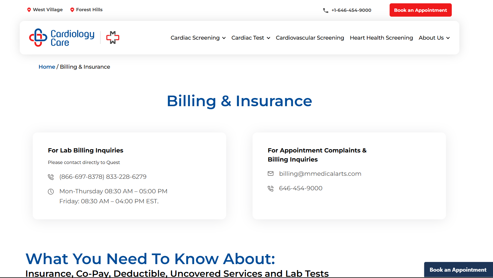 Insurance Plans & Billing Info | Cardiology Care NYC